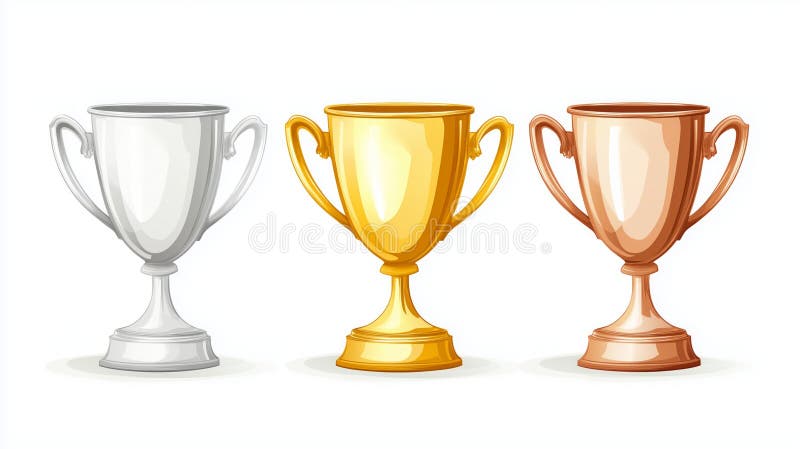 Three Blank Trophies in Silver, Gold, and Bronze are Displayed in a Row ...