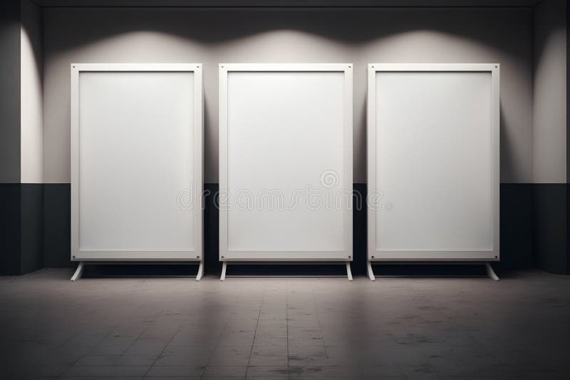 Three Blank Vertical Posters in a Gallery Interior. 3D Rendering Stock ...