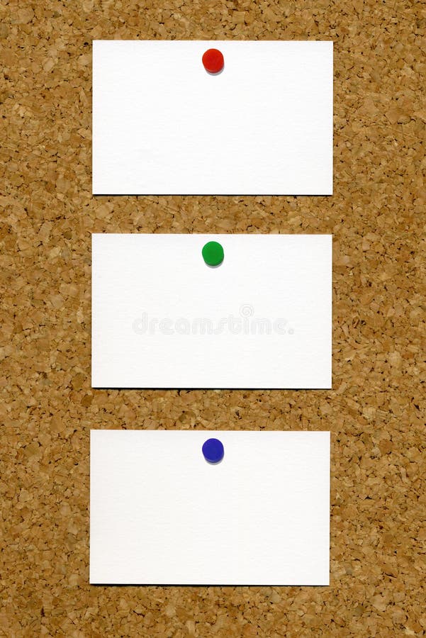 Three Blank White Business Cards on a Noticeboard. Stock Image - Image ...