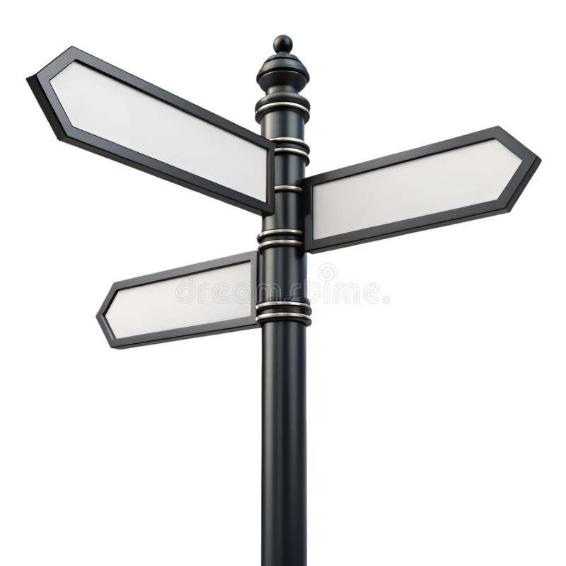 Three Blank White Directional Signs on Black Post Signpost Stock ...