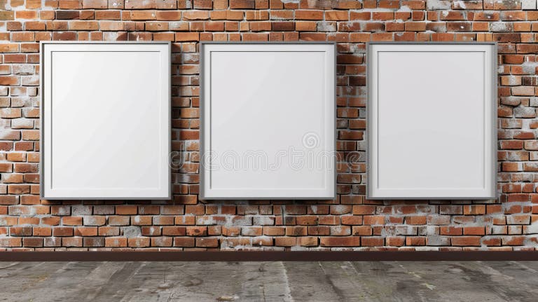 Three Blank White Frames Mockup Showcased on a Textured Brick Wall for ...