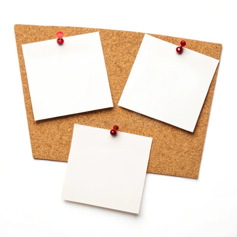 Three Blank White Paper Notes Pinned on Corkboard Isolated on White ...