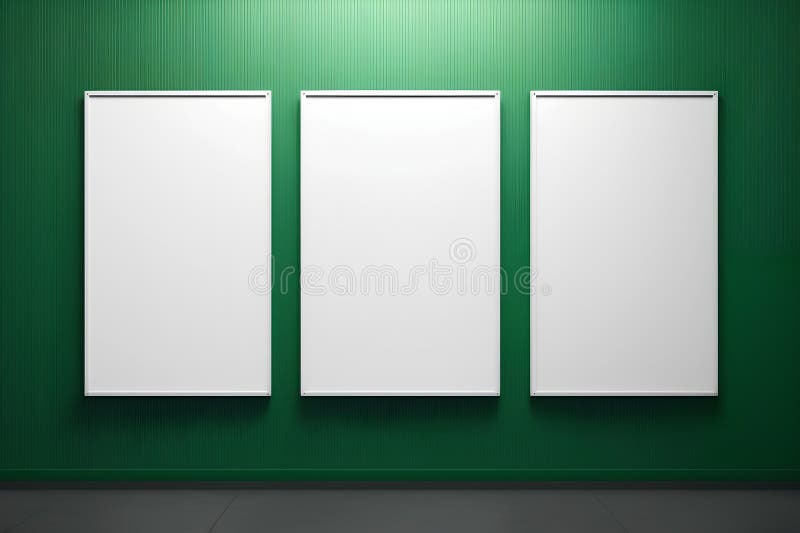 Three Blank White Posters on a Green Wall. 3D Rendering Stock ...
