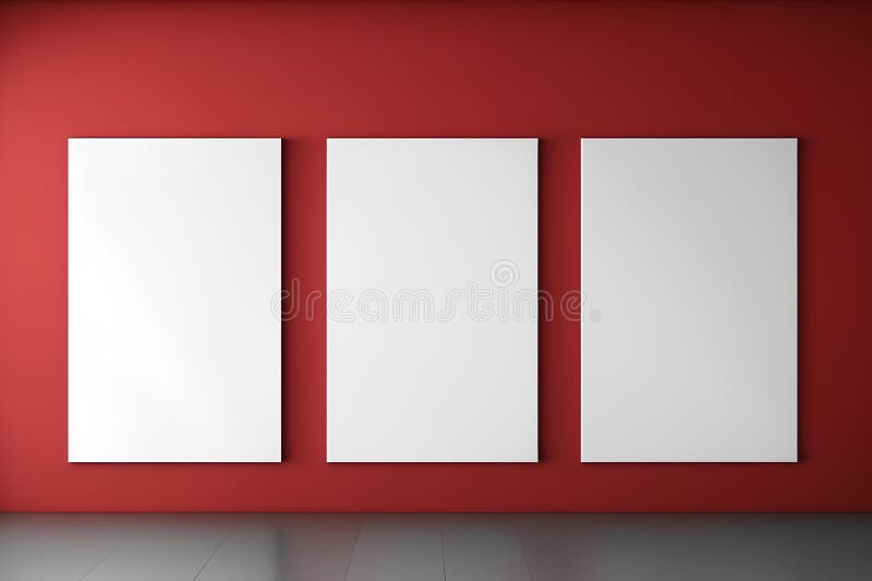 Three Blank White Posters on a Red Wall. 3d Rendering Stock ...