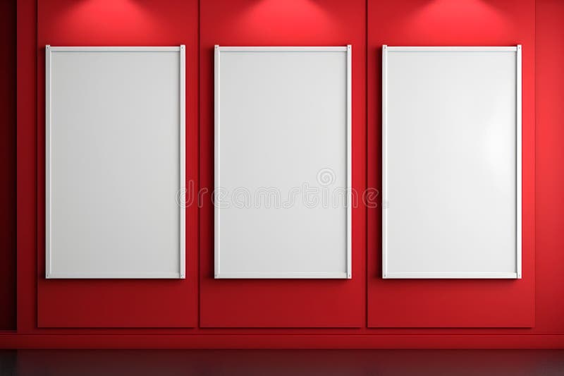 Three Blank White Posters on a Red Wall. 3d Rendering Stock ...