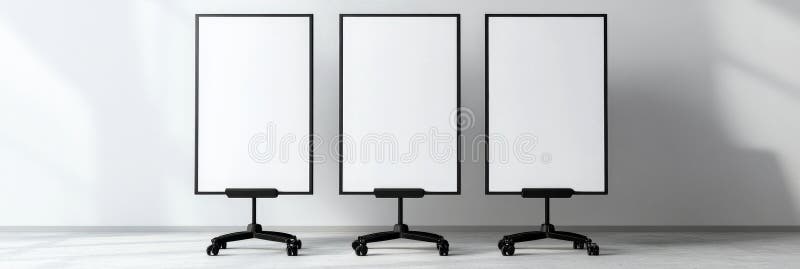 Three Blank Whiteboards on Wheeled Stands in a Modern Office Setting Perfect for Presentations ...