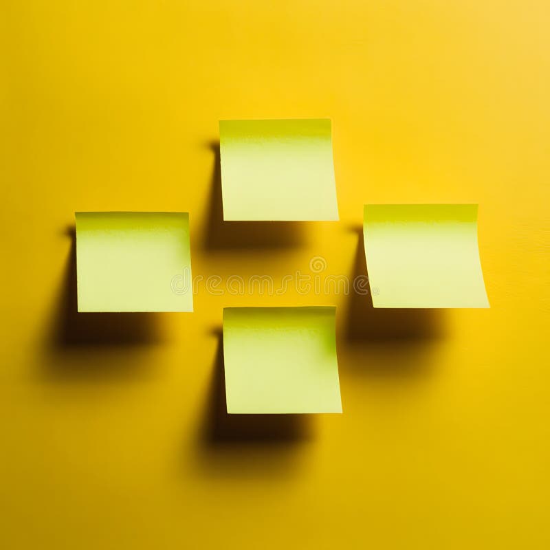 Three Blank Yellow Post it Notes on Yellow Background, Varied Angles ...