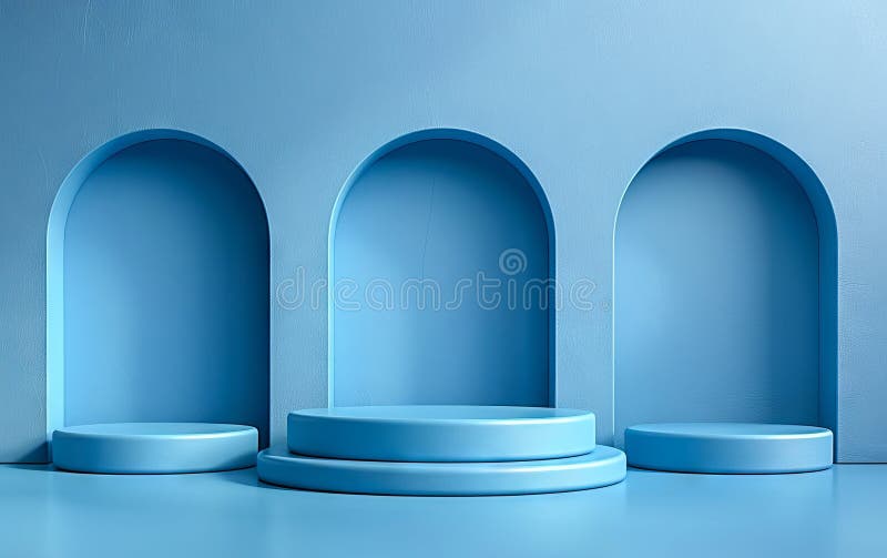 Three Blue Arches in a Room with a White Wall Stock Photo - Image of ...