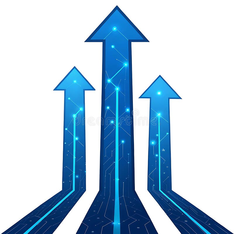 Three Blue Arrows with Circuit Board Texture Pointing Upward ...