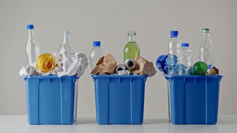 Three Bins with Recyclable Materials. AI Generated Stock Image - Image ...