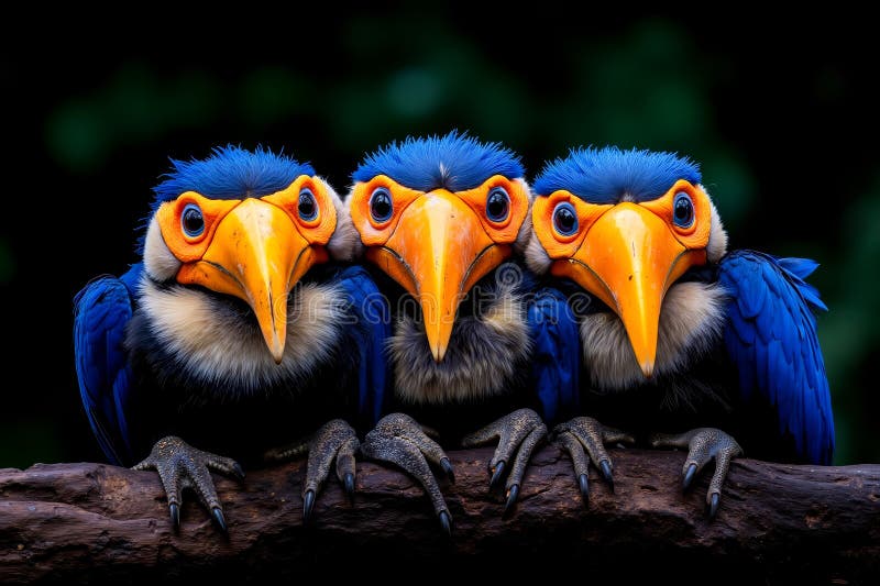 Three Blue Birds Sitting on a Branch Stock Image - Image of colorful ...