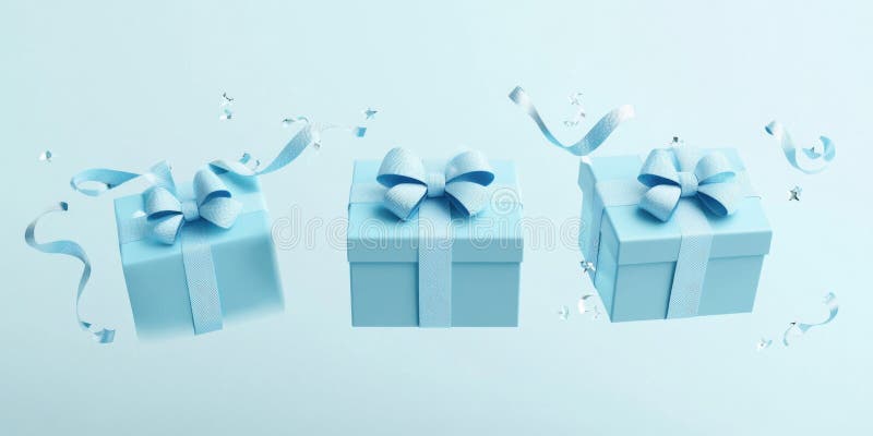 Three Blue Boxes with Ribbons on Them Stock Image - Image of ribbons ...