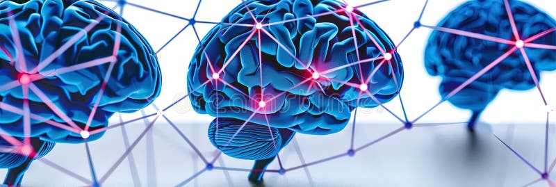 Three Blue Brains are Connected by a Web of Lines Stock Illustration ...