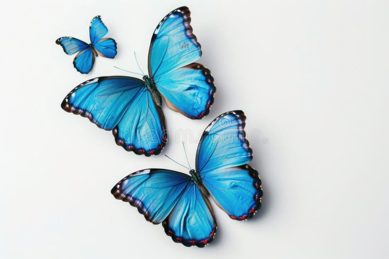 Three Blue Butterflies on a White Surface, Perfect for Nature Themes ...
