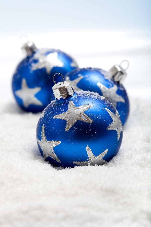 Blue Christmas Decoration in Snow with Copy Space Stock Photo - Image ...