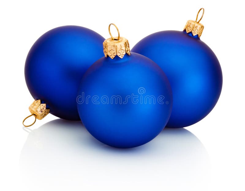 Three Blue Christmas Balls with Ribbon Bow Isolated on White Stock ...