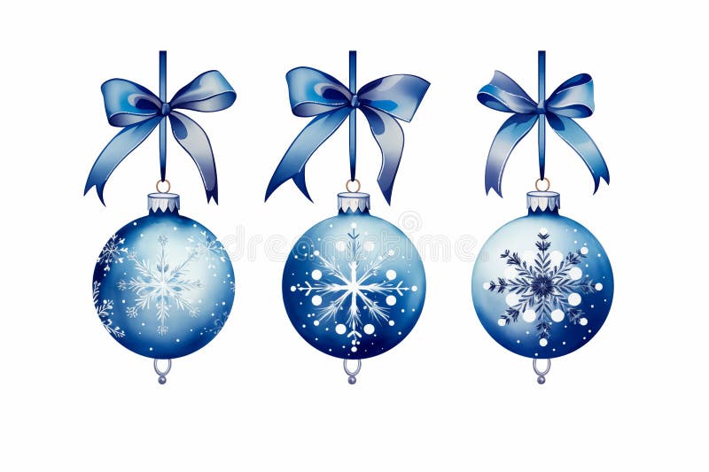 Three Blue Christmas Decorations with Snowflake Illustrations ...
