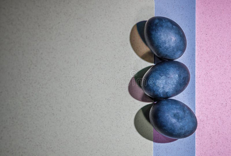 Three Blue Color Easter Eggs on a Three Color Background. Stock Image ...