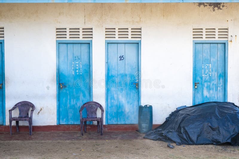 Three Blue Doors with a White Wall Stock Photo - Image of door, wood ...