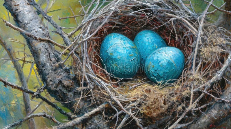 Three blue eggs in a nest stock photo. Image of wildlife - 375216218
