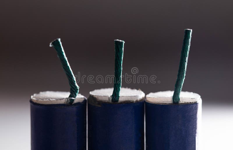 Three Blue Firecrackers with a Wick, Close-up. Safety Concept for ...