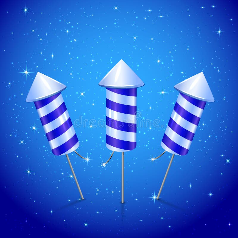 Three Blue Fireworks Rocket Stock Vector - Illustration of explosion ...