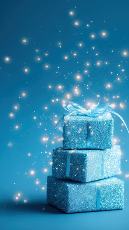 Three Blue Gift Boxes Stacked Against a White Background, Perfect for ...