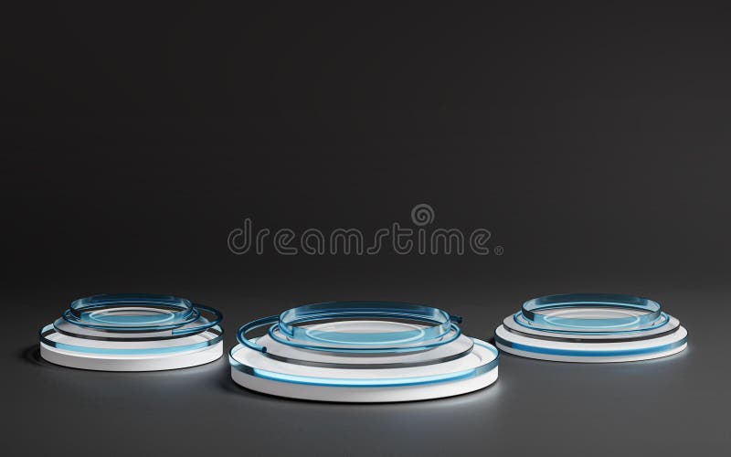 Three Blue Glass HUD Tech Futuristic Podium Dark 3D Render Stock ...