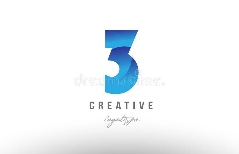 3 Three Blue Number Logo Icon with Line Design for Company and Business ...