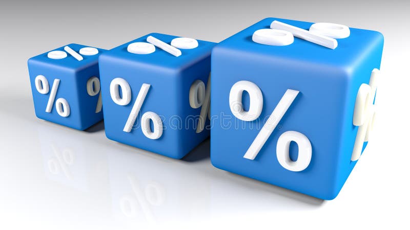 Three Blue Growing Cubes, with Percent Sign, on a White Surface - 3D ...