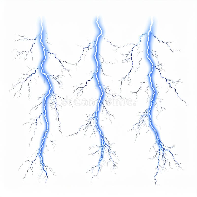 Three Blue Lightning Bolts on White Background Stock Illustration ...