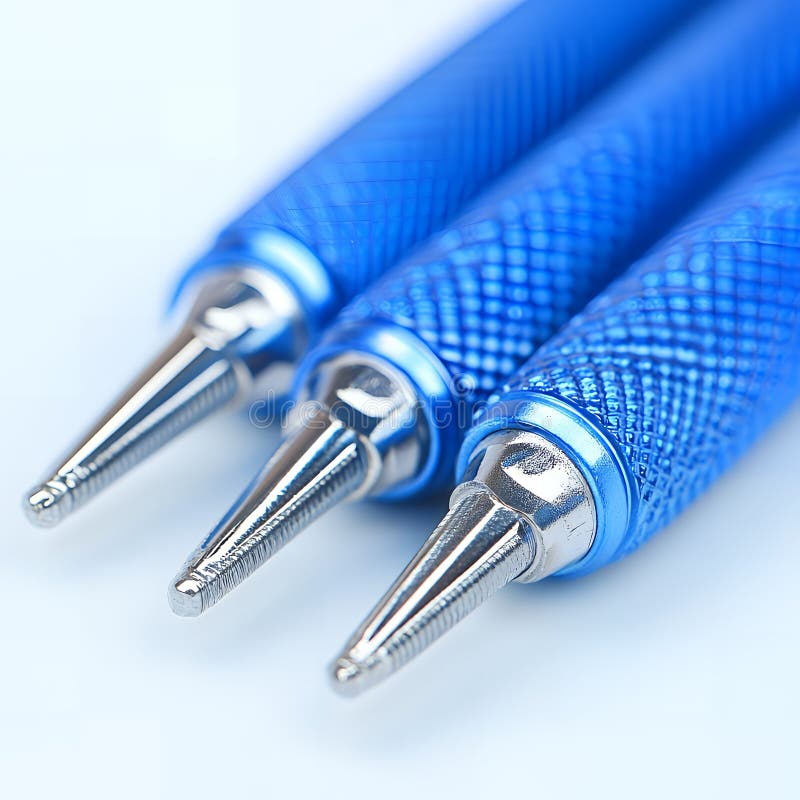 Three Blue Metal Pens with Sharp Tips Stock Illustration - Illustration ...