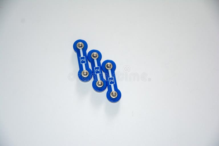 Three Blue Plastic Electronic Connection Blocks, Metal Rivets, Labeled ...