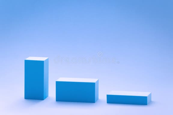 Three Blue Rectangle Blocks in a Row Descending. Composition of 3D ...