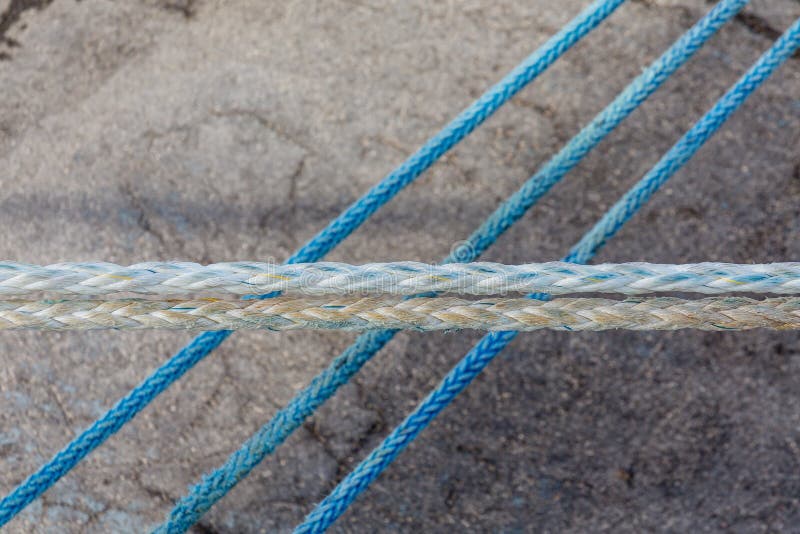 Three Blue Ropes and Two White Stock Photo - Image of tied, cleat: 57061814