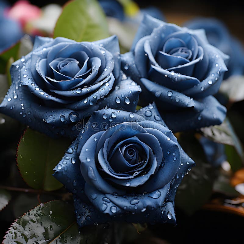 Three Blue Roses with Dew Drops Stock Illustration - Illustration of ...