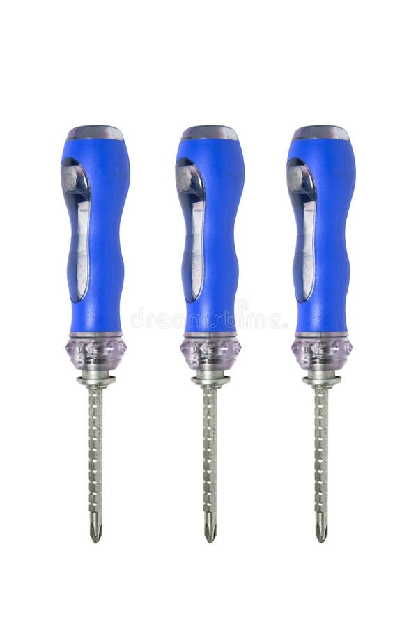 Three Blue Screwdriver Isolated Object on White Background Stock Photo ...