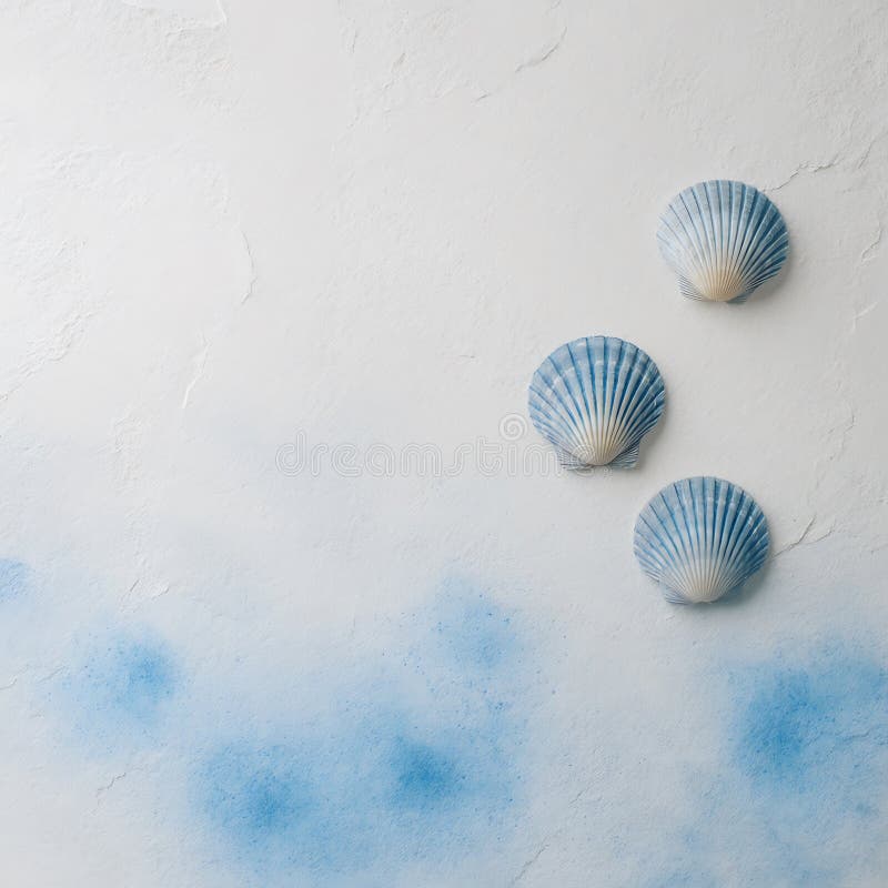Three Blue Seashells on a White Textured Background a Summery ...