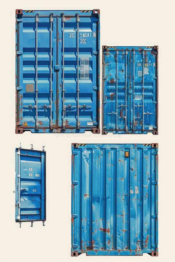 Three Blue Shipping Containers on a Plain White Background. Suitable ...
