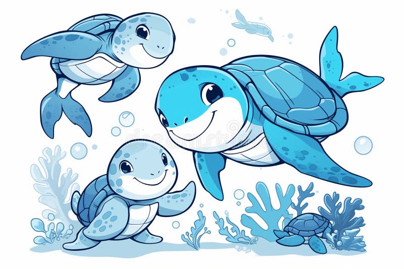 Three Blue Turtles Swimming in the Ocean Stock Image - Image of ...