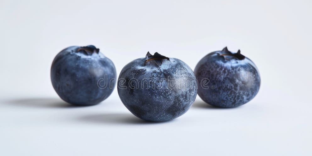 Three Blueberries are Sitting on a White Background Stock Image - Image ...