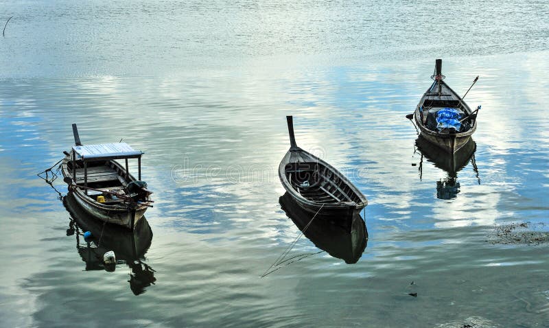 Three boats in the sea. stock image. Image of boats - 257982637