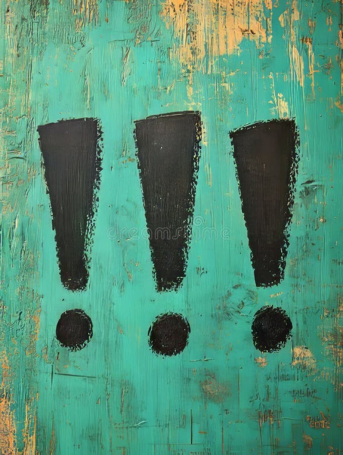Three Bold Exclamation Marks on Textured Teal Surface. Stock Photo ...