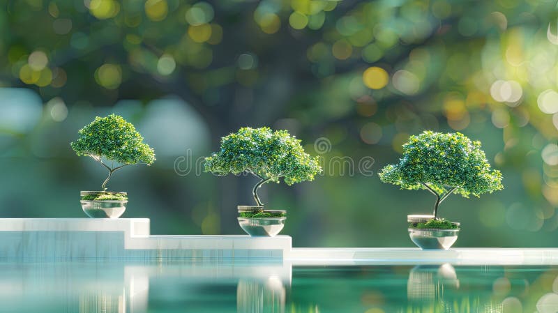 Three Bonsai Trees Growing on Steps, Symbolizing Growth, Sustainability ...