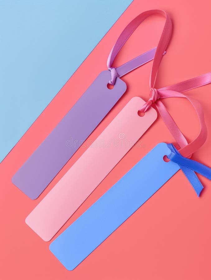 Three Bookmarks with Ribbons are Displayed on a Red Background Stock ...