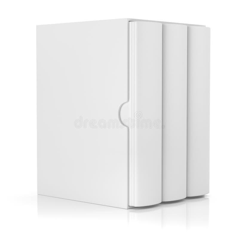 Three Books in Cardboard Box Cover on White Stock Illustration ...