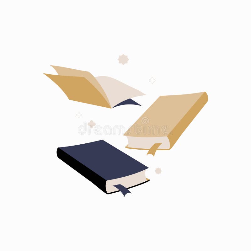 Three Books in Various Positions in Flat Vector Illustration ...