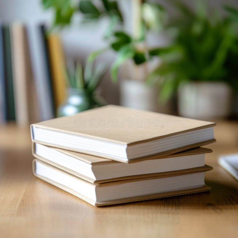 Three Books Stacked on a Wooden Table Stock Illustration - Illustration ...