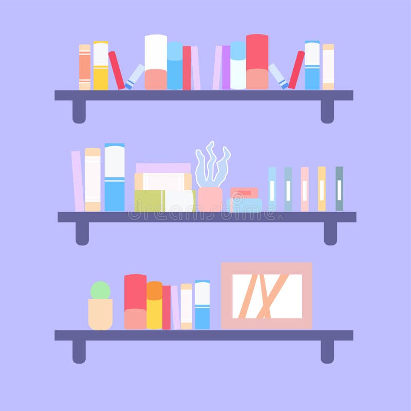 Three Bookshelves with Different Books, Vector Graphics Stock Vector ...