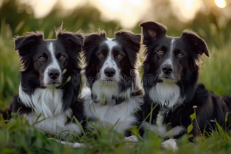 Three Border Collies in Harmony, Embracing Friendship on Lush Green ...